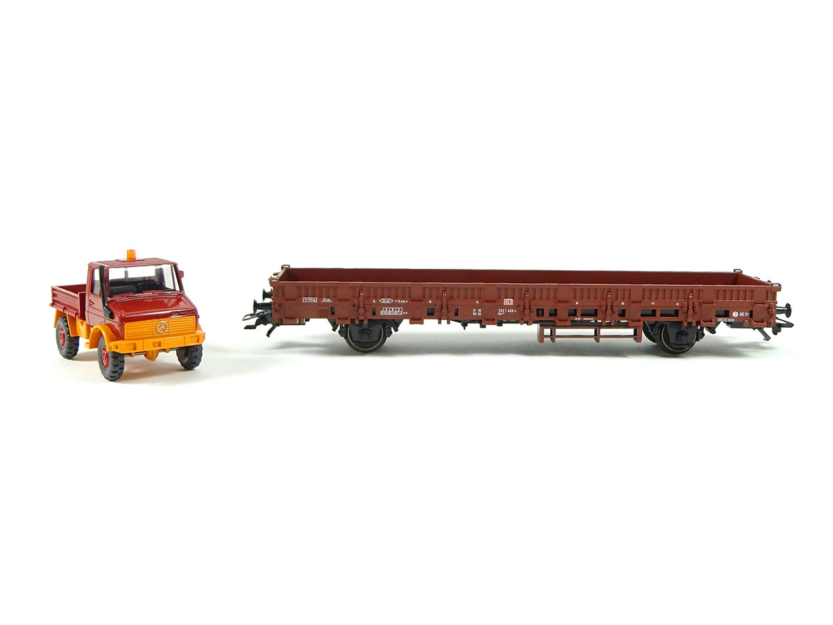 Güterwagen Flachwagen mit Unimog Märklin H0 00753 OVP – lokomofreund